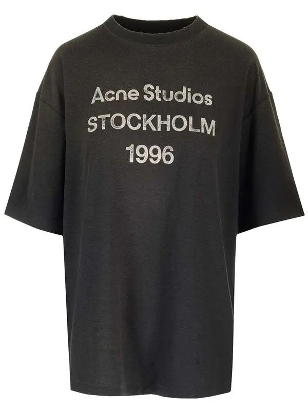 Acne Studios Organic Cotton And Hemp T-shirt With Logo Print - Black