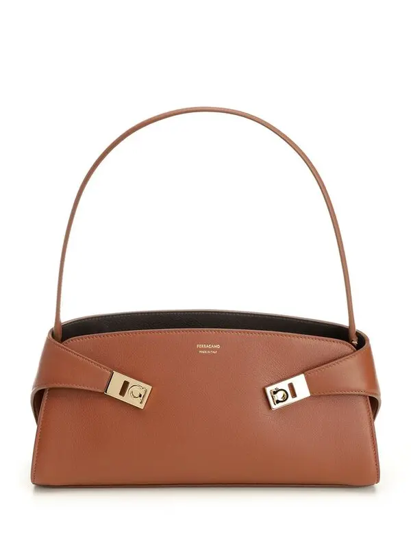 FERRAGAMO Hug Leather Shoulder Bag - Brown