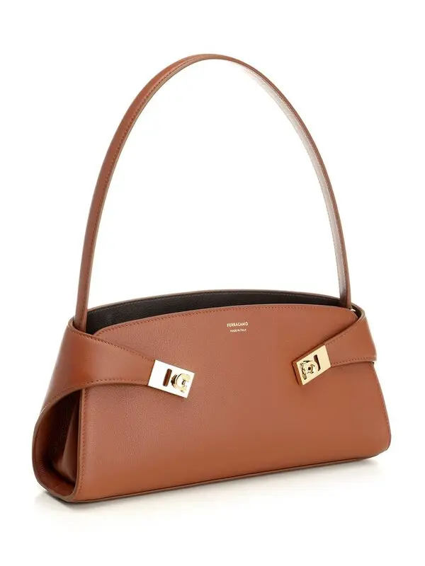 FERRAGAMO Hug Leather Shoulder Bag - Brown