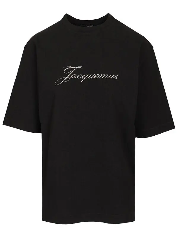 Jacquemus Cotton And Hemp Blend T-shirt With Slogan Print - Black