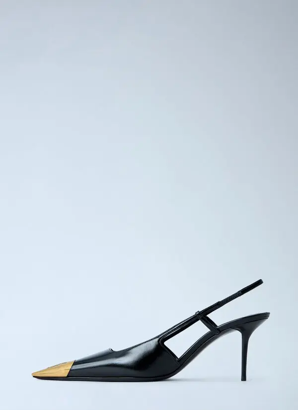 Saint Laurent Jeanne Slingback Pumps With Metal Cap Toe - Black