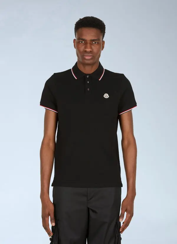 Moncler Stripe Trims Polo Shirt - Black