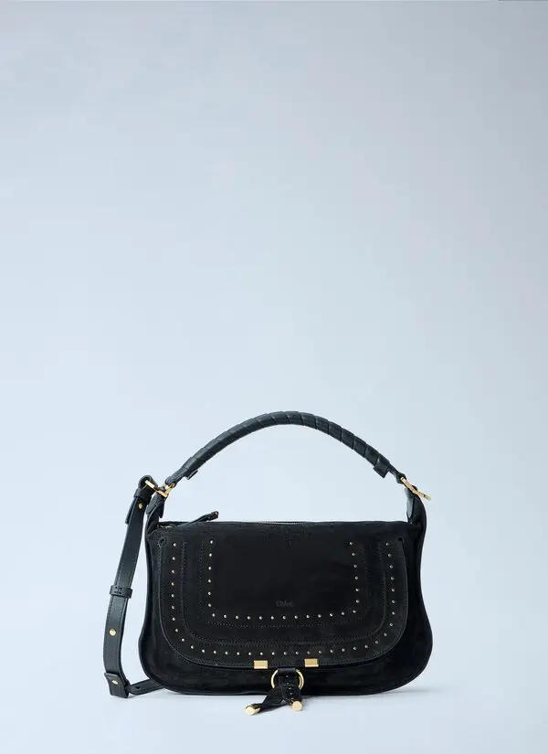 Chloé Marcie Medium Studded Suede Shoulder Bag - Black