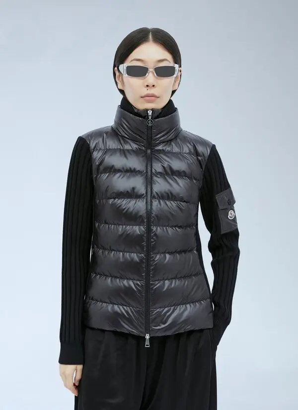 Moncler Padded Wool Cardigan With Stand Collar - Black