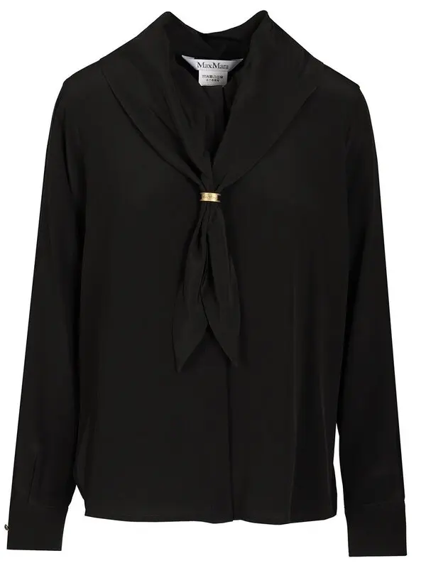 Max Mara Silk Shirt With Scarf Detail - Black
