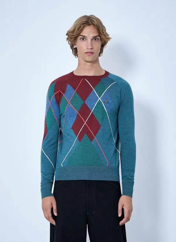 VIVIENNE WESTWOOD Argyle Fine Knit Sweater - Blue