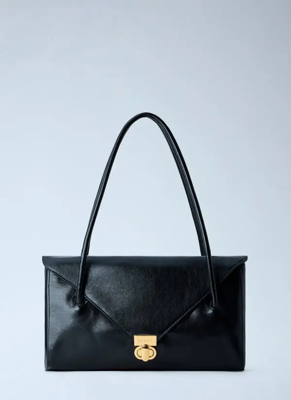 Marni East West Flap Closure Shoulder Bag - Black