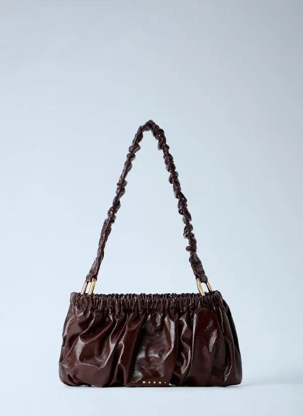 Marni Ruched Leather Shoulder Bag - Brown
