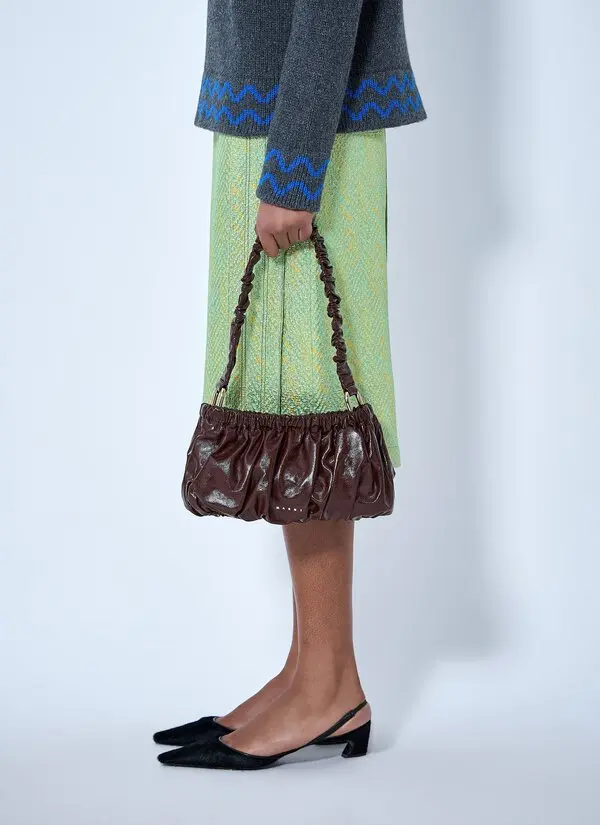 Marni Ruched Leather Shoulder Bag - Brown