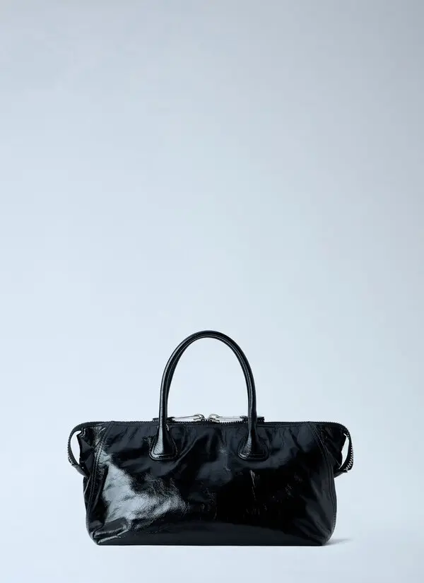 Miu Miu Patent Leather Top Handle Bag With Embossed Detailing - Black