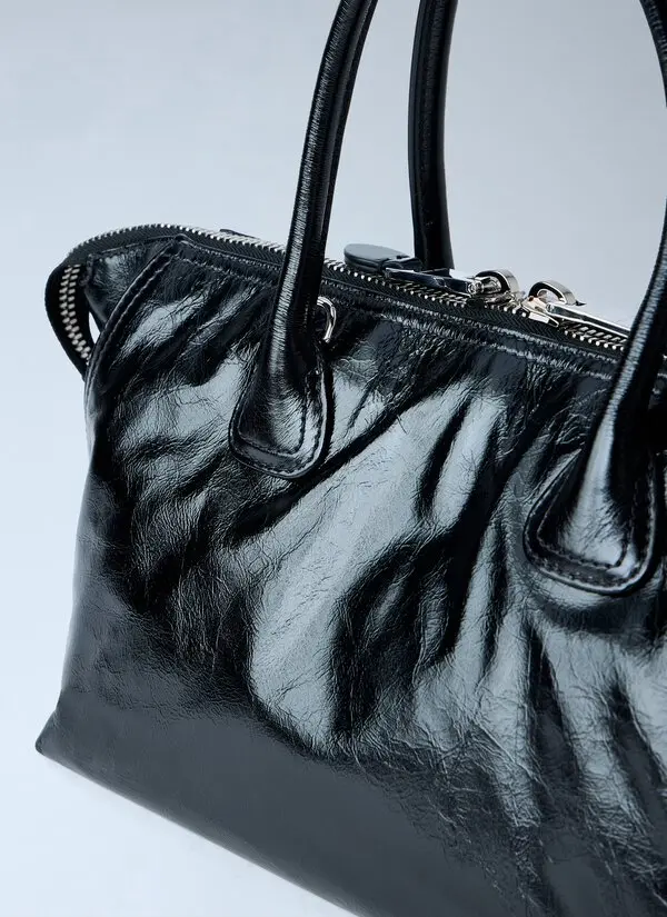 Miu Miu Patent Leather Top Handle Bag With Embossed Detailing - Black