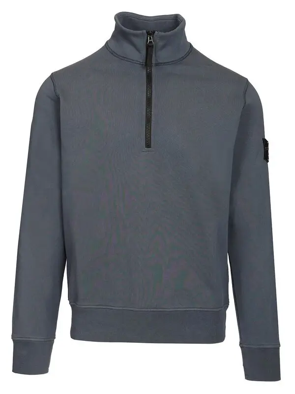 Stone Island Organic Cotton Sweatshirt With Short Zip - Blue