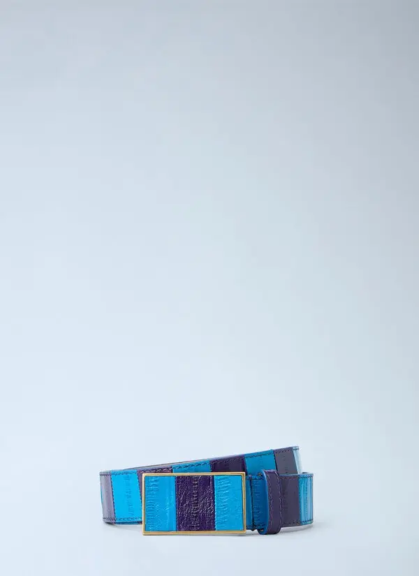Dries Van Noten Striped Leather Belt - Blue