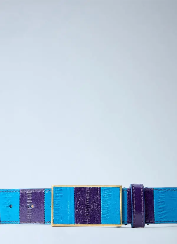 Dries Van Noten Striped Leather Belt - Blue