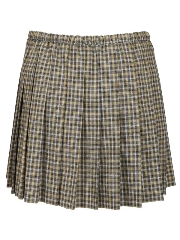 Miu Miu Tartan Mini Skirt With Embroidered Logo - Green