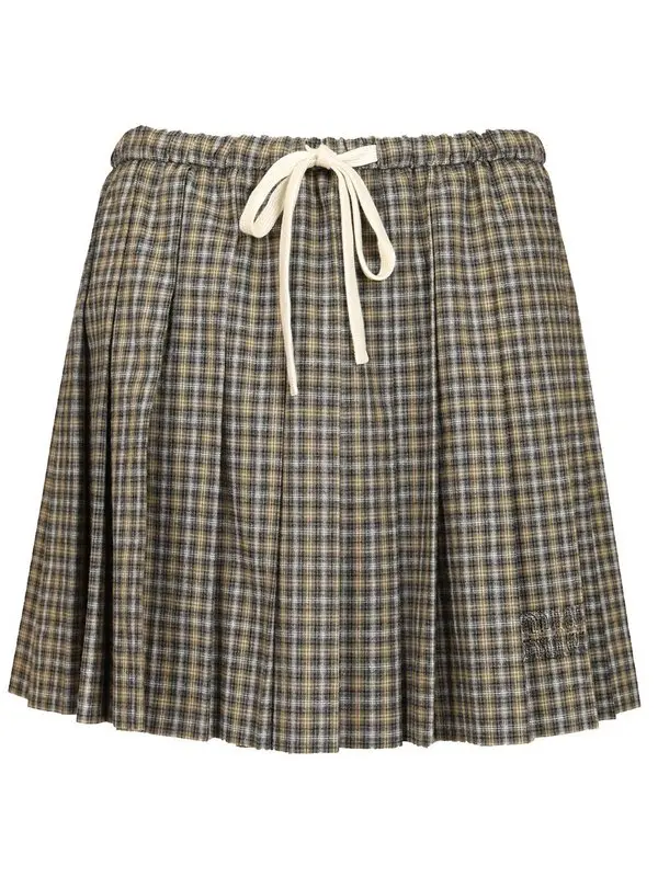 Miu Miu Tartan Mini Skirt With Embroidered Logo - Green