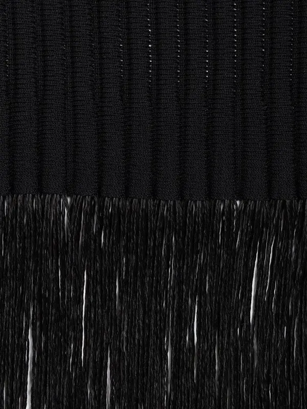 Alaïa Ribbed Knit Maxi Skirt With Fringe - Black