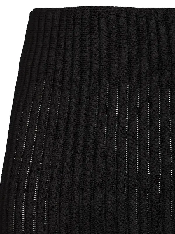 Alaïa Ribbed Knit Maxi Skirt With Fringe - Black