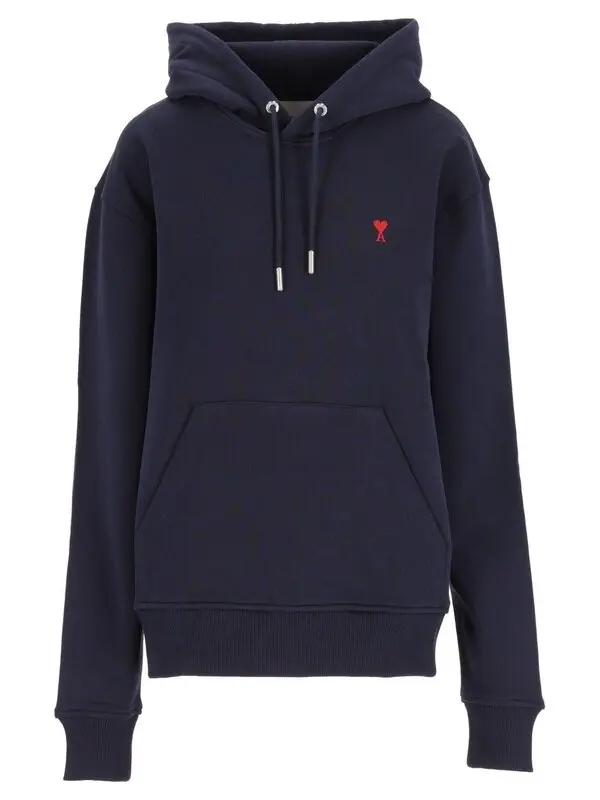 AMI Paris Cotton Hoodie With De Coeur Embroidery - Blue