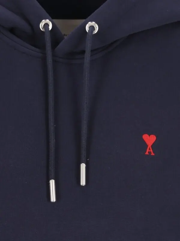AMI Paris Cotton Hoodie With De Coeur Embroidery - Blue
