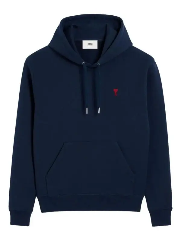 AMI Paris Cotton Hoodie With De Coeur Embroidery - Blue