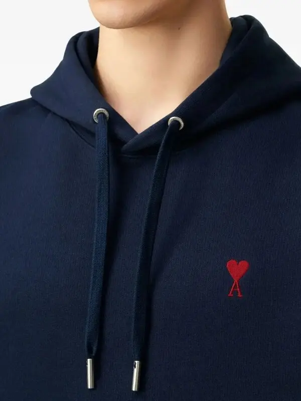 AMI Paris Cotton Hoodie With De Coeur Embroidery - Blue