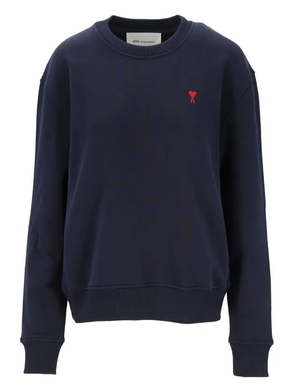 AMI Paris Crewneck Ribbed Sweatshirt With Embroidered Logo