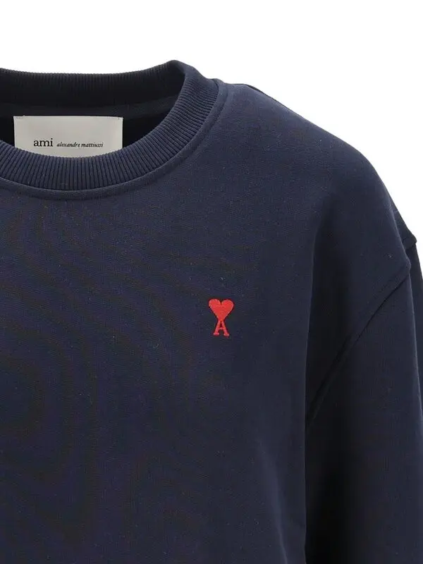 AMI Paris Crewneck Ribbed Sweatshirt With Embroidered Logo