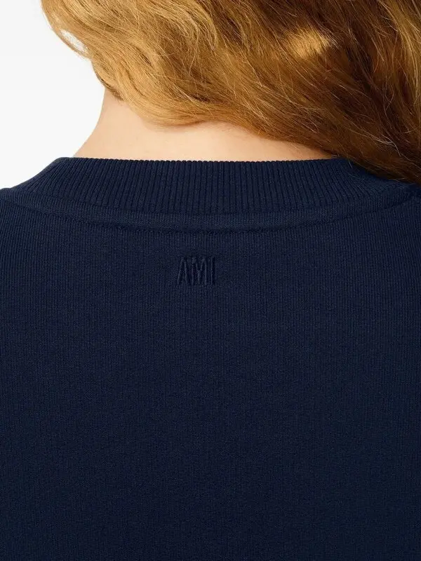 AMI Paris Crewneck Ribbed Sweatshirt With Embroidered Logo