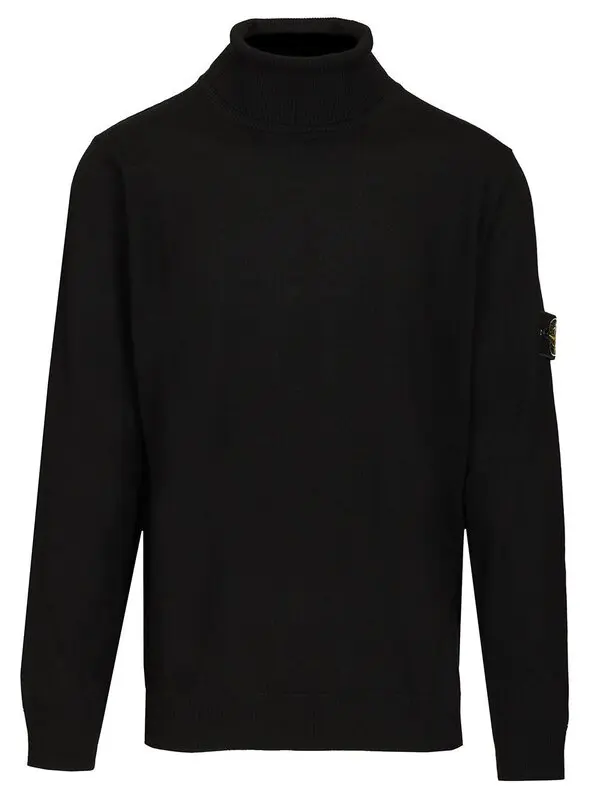 Stone Island Virgin Wool Turtleneck Sweater With Badge Detail