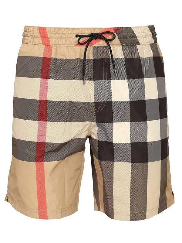 Burberry Swim Trunks In Check - Cream