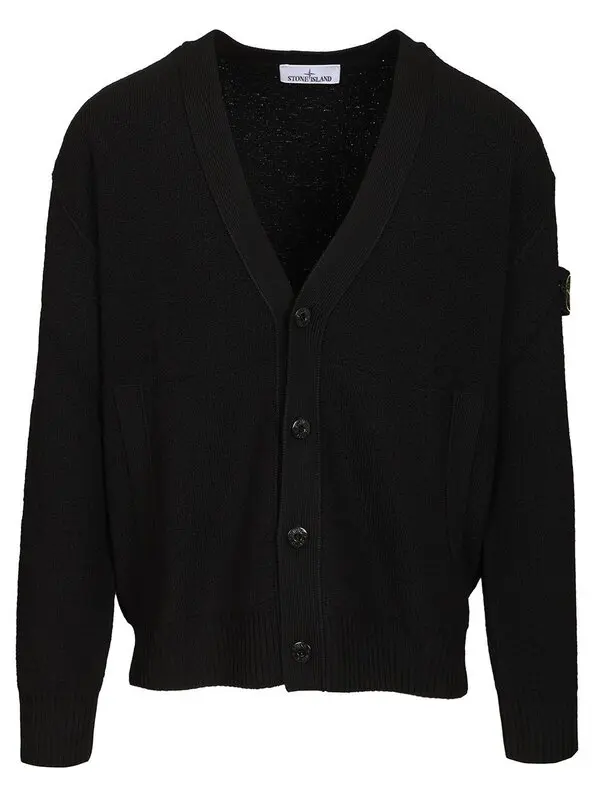 Stone Island V-neck Cardigan With Logo Badge