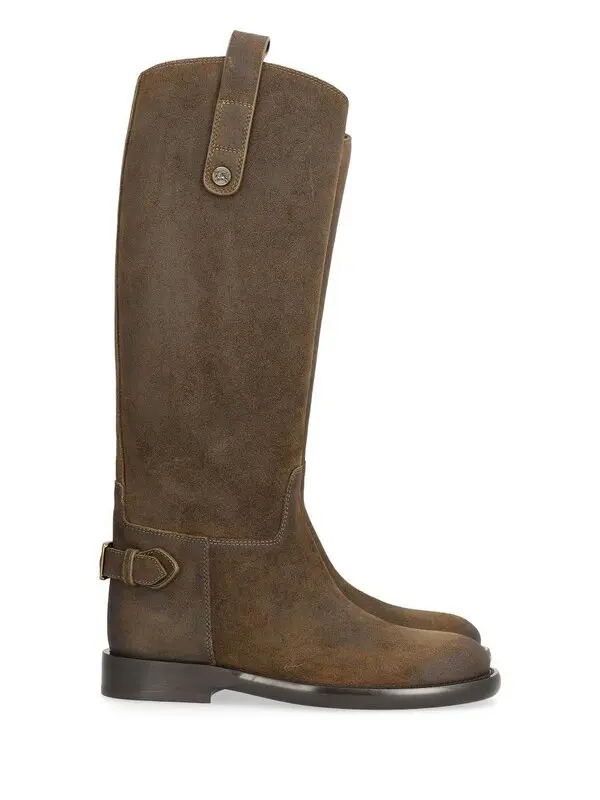 Burberry Cavalier Suede Knee-high Boots With Buckled Ankle Straps - Brown