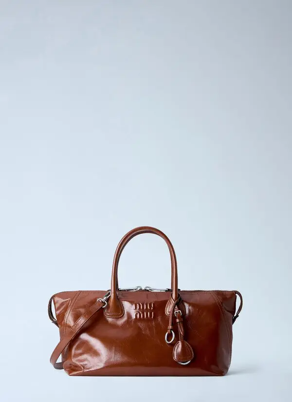 Miu Miu Leather Top Handle Bag With Detachable Shoulder Strap - Brown