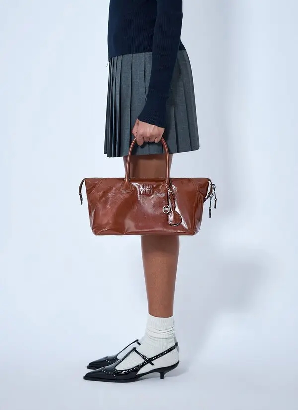 Miu Miu Leather Top Handle Bag With Detachable Shoulder Strap - Brown