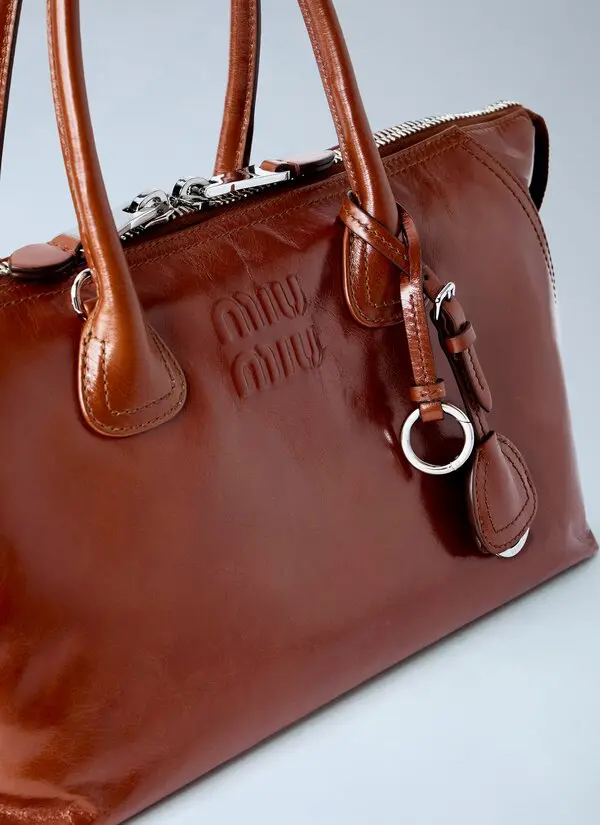 Miu Miu Leather Top Handle Bag With Detachable Shoulder Strap - Brown