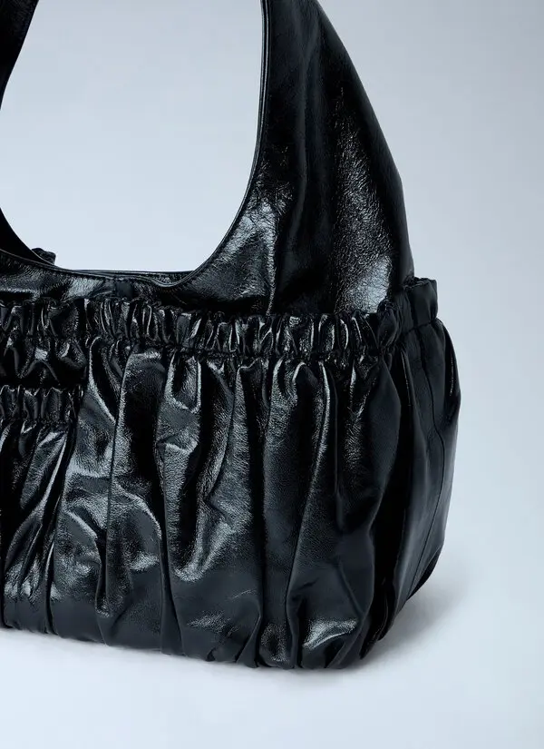 Marni Gathered Leather Shoulder Bag - Black