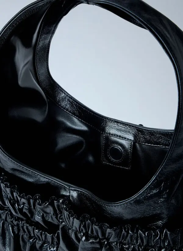 Marni Gathered Leather Shoulder Bag - Black