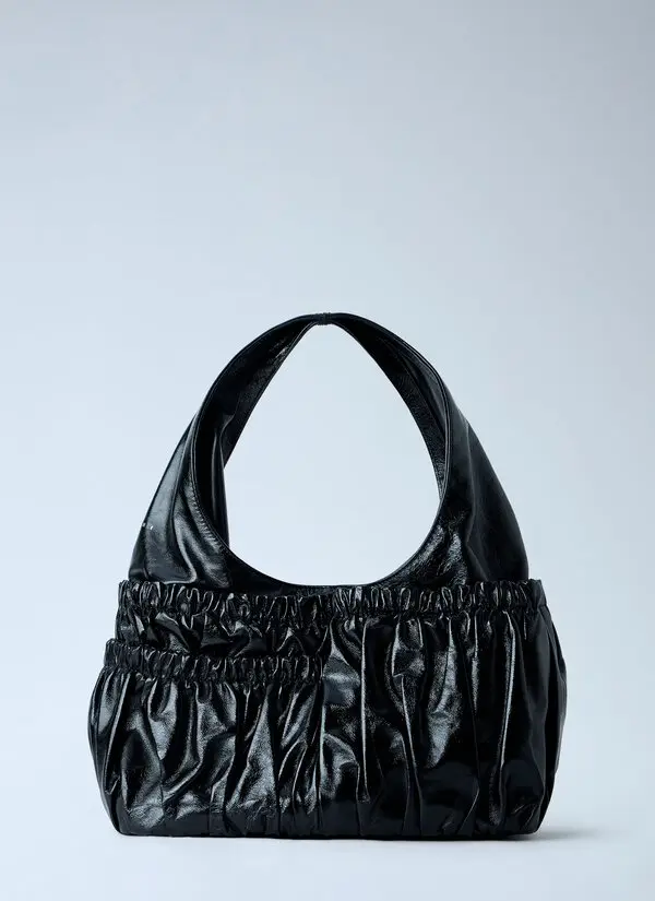 Marni Gathered Leather Shoulder Bag - Black