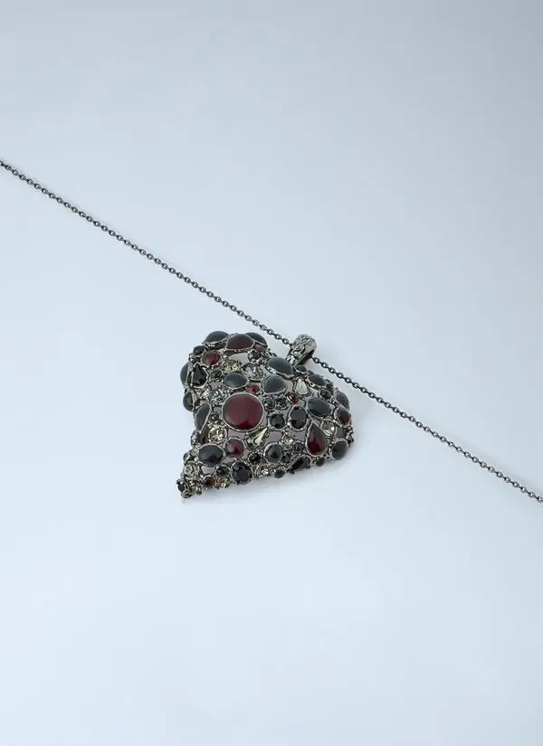 Saint Laurent Heart Shaped Pendant Necklace - Black