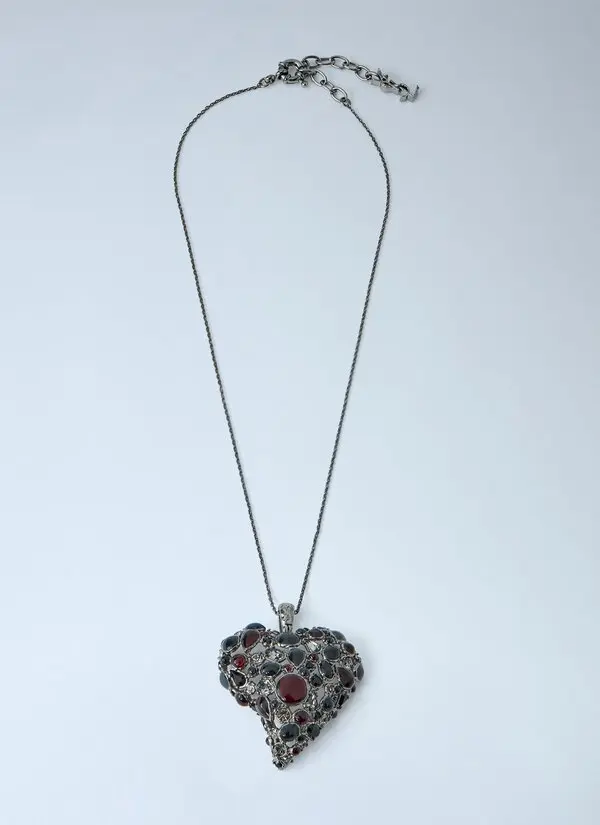 Saint Laurent Heart Shaped Pendant Necklace - Black