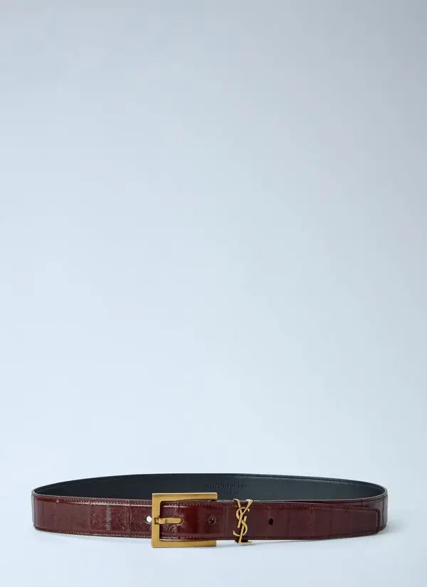 Saint Laurent Logo Buckle Leather Belt - Brown