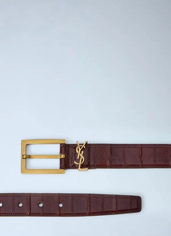 Saint Laurent Logo Buckle Leather Belt - Brown