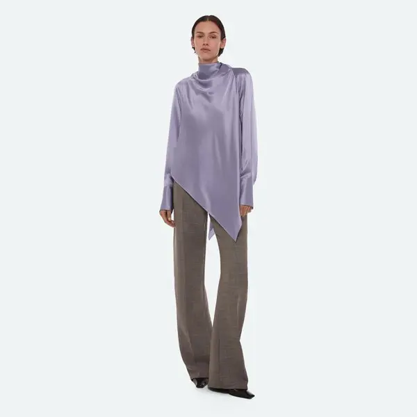 Helmut Lang Silk Tie-neck Long-sleeve Top - Aleutian