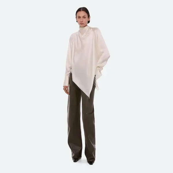 Helmut Lang Silk Tie-neck Long-sleeve Top - Ivory
