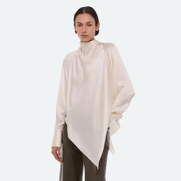 Helmut Lang Silk Tie-neck Long-sleeve Top - Ivory