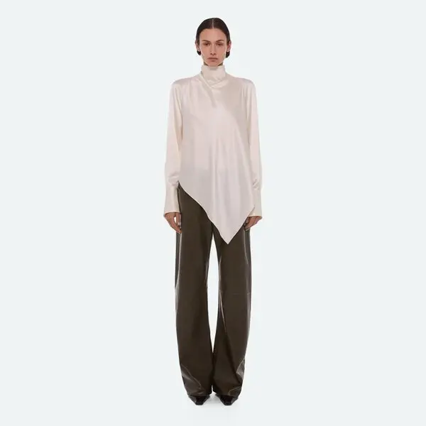 Helmut Lang Silk Tie-neck Long-sleeve Top - Ivory