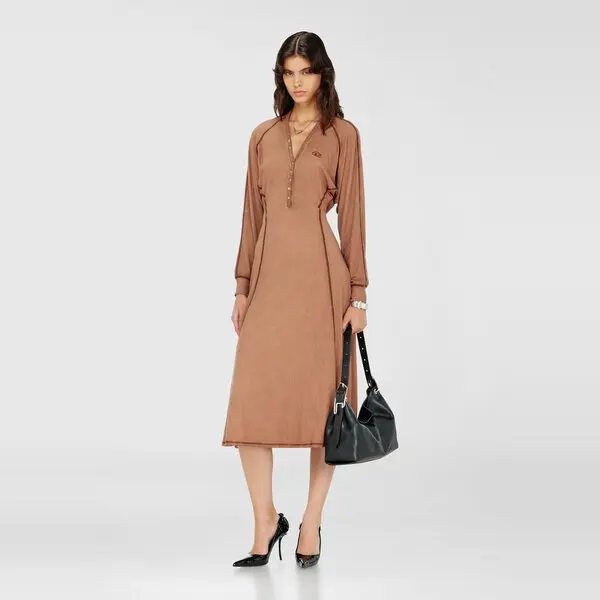 DIESEL® Midi Dress With Batwing Sleeves And V-neckline - Brown