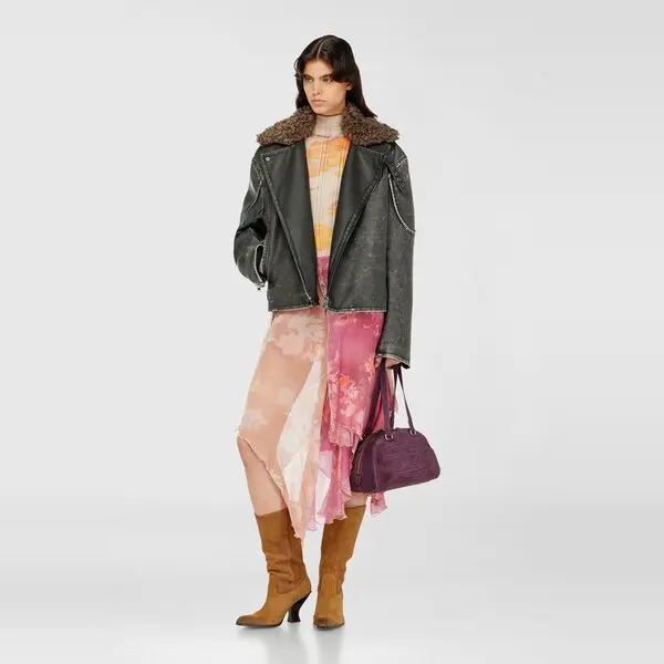 DIESEL® Ribbed Wool Turtleneck Top With Floral Print - Multicolor