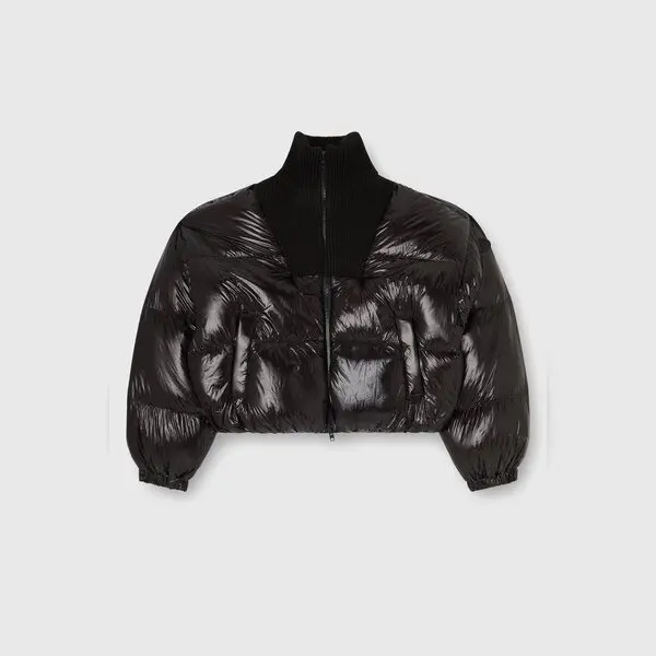 DIESEL® Down Puffer Jacket With Knitted Collar - Black